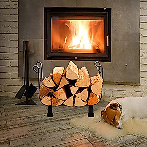 DOEWORKS 17 Inches Small Decorative Indoor/Outdoor Firewood Log Rack Bin with Scrolls, Black