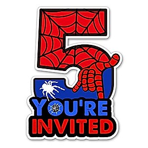 Cute Superhero 5th Birthday Party Invitations Glitter Super Hero 5 Year Old Boy Birthday Shaped Invites Fill-in Invitations With Envelopes, Set of 20