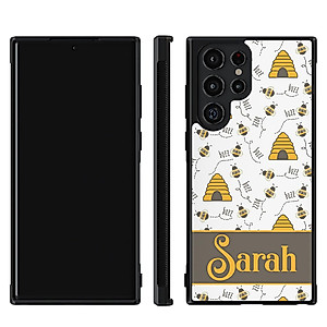 Honey Bumble Bee Personalized Black Rubber Phone Case Compatible With Samsung Galaxy S25 S25+ S25 Ultra S24 S24+ S24 Ultra S24FE, S23 FE S23+ Ultra S22 S22+