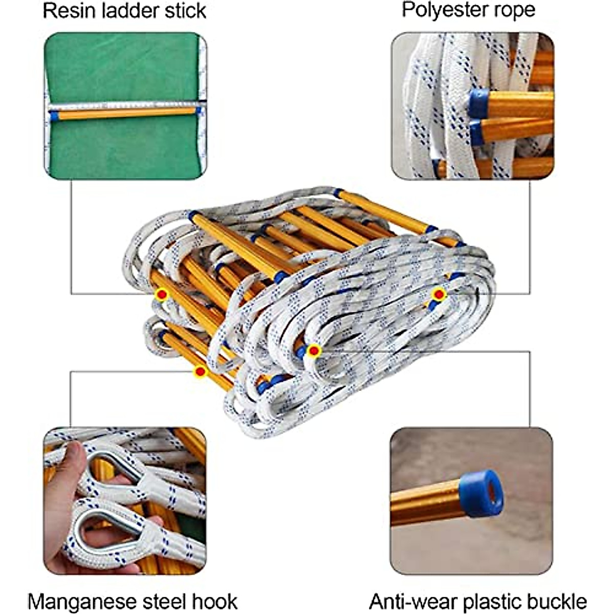 Flame Resistant Emergency Fire Safety Evacuation Ladder,Emergency Fire Escape Ladder Flame Resistant Safety Extension Rope Ladder with 2 Hooks,Homes Reusable Compact & Portable External Ladder