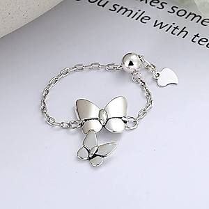 S925 Sterling Silver Women's Temperament Lady Butterfly Chain Stitching Light Luxury Adjustable Ring