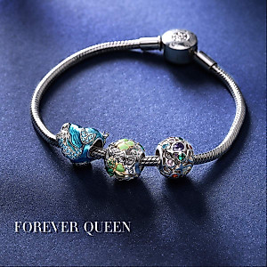 FOREVER QUEEN Mermaid Charms fit Charms Bracelet 925 Sterling Silver Charms Bead CZ Heart Shape Blue Enamel Bead Ocean Sea Charm for Snake Bracelets Necklace Women Girls Gift