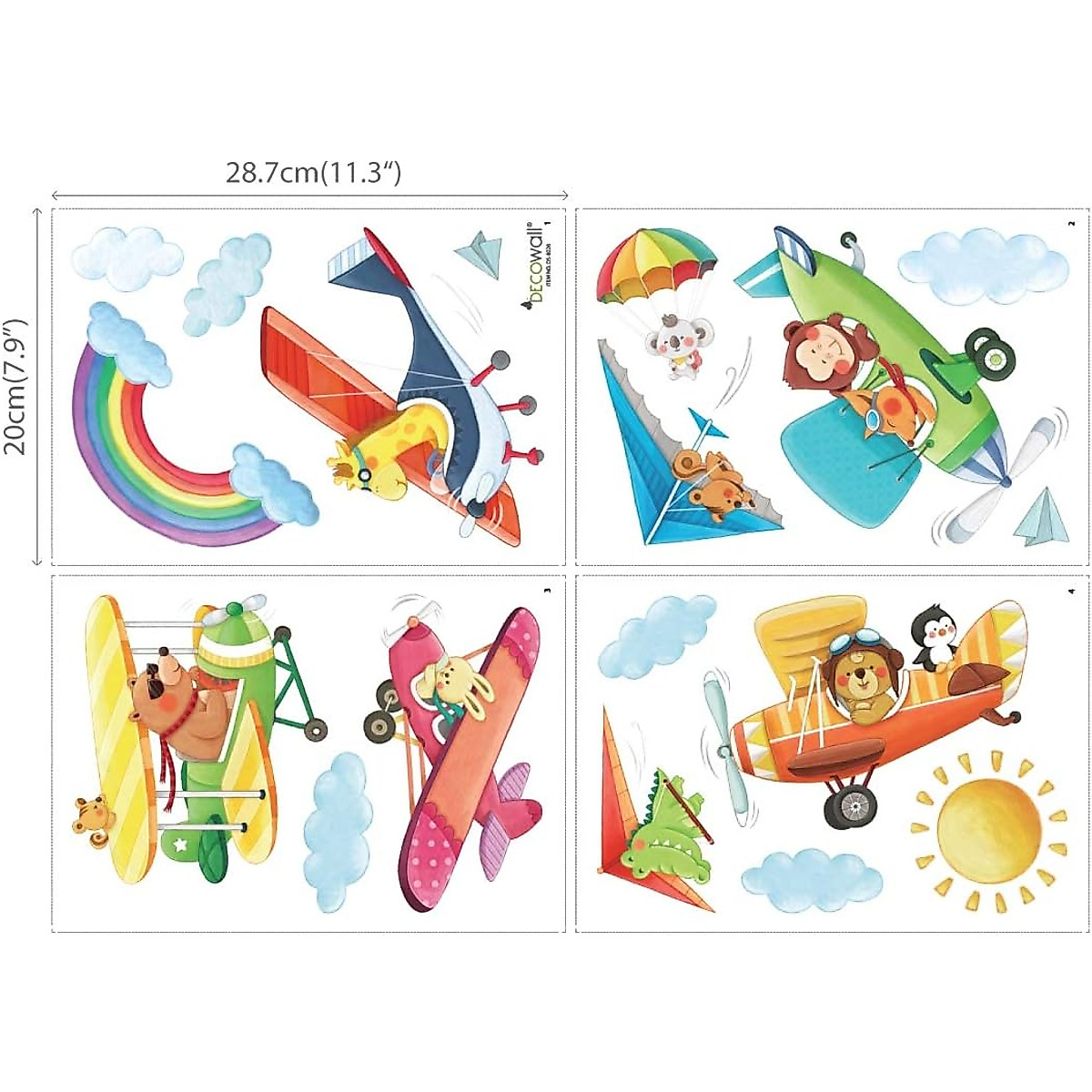 DECOWALL DS-8026 Animal Airplanes Kids Wall Stickers Wall Decals Peel and Stick Removable Wall Stickers for Kids Nursery Bedroom Living Room (Small) d?cor