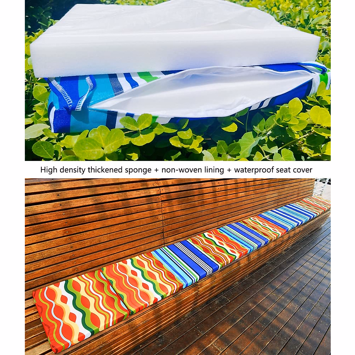Outdoor Bench Cushion 48x17in Waterproof Patio Furniture Cushions Long Time Color Fastness Garden Sofa Settee Couch Swing Pads Thickened Sponge Filling Bench Cushions For Indoor Furniture/Blue