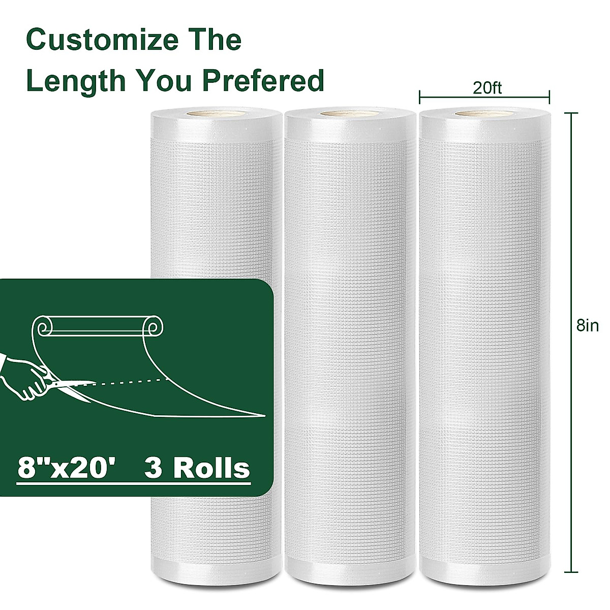 Gokilife Vacuum Sealer Bags for Food - 8" x 20' 3 Pack Food Saver Vacuum Sealer Bags Rolls, Commercial Grade Vacuum Sealer Bags Freezer Bags for Sous Vide Cooking, Storage, Meal Prep