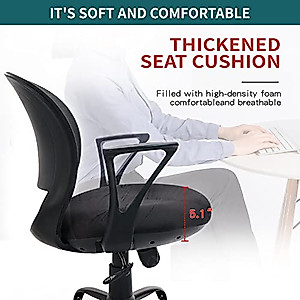 CLATINA Mid Back Office Desk Chair with Comfortable Thickened Seat Cushion Fabric Ergonomic Swivel Computer Task Chair with Armrest for Home Office Studying, Black
