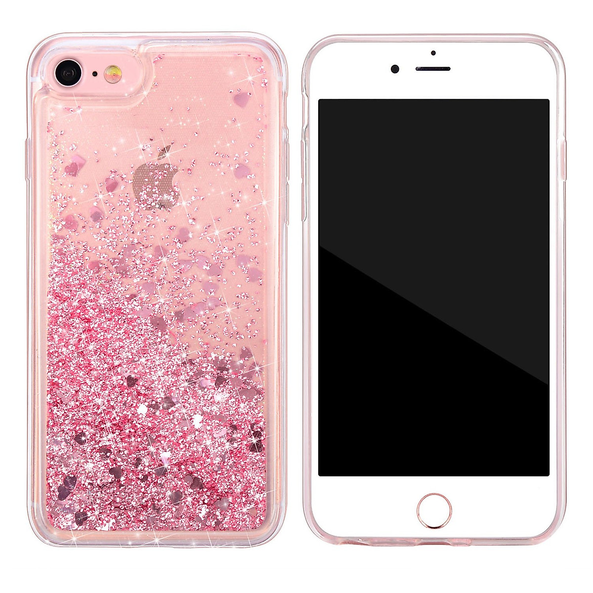 WORLDMOM Compatible with iPhone SE 2022 Case,for iPhone SE 2020 Case,Bling Moving Liquid Floating Sparkle Colorful Glitter Waterfall Clear TPU Protective Case for iPhone 7/8/ se2/ Se3, Rose Gold