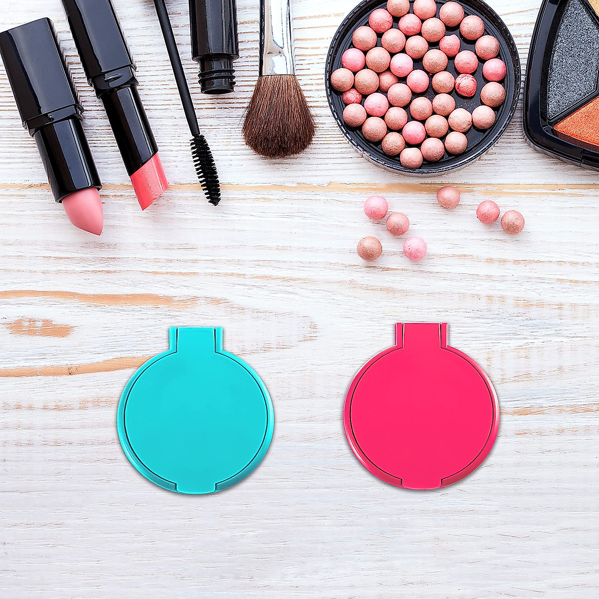 Yalikop 36 Pcs Compact Mirror Bulk Mini Round Makeup Mirror Portable Foldable for Purse Women Travel Daily Use(Pink, Purple, Green, Blue)