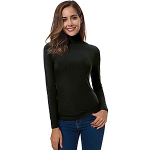 Black Turtleneck Womens Long Sleeve Fitted Tops Lightweight Slim Active Pullover Shirt Black Medium