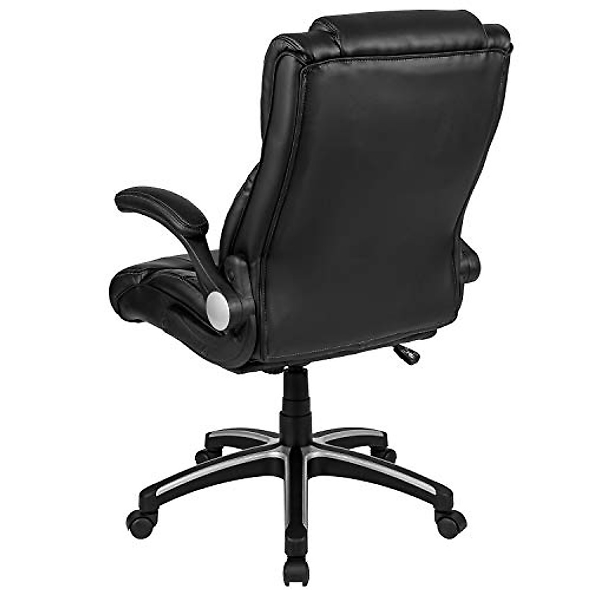 Flash Furniture Hansel High Back Black LeatherSoft Executive Swivel Office Chair with Double Layered Headrest and Open Arms