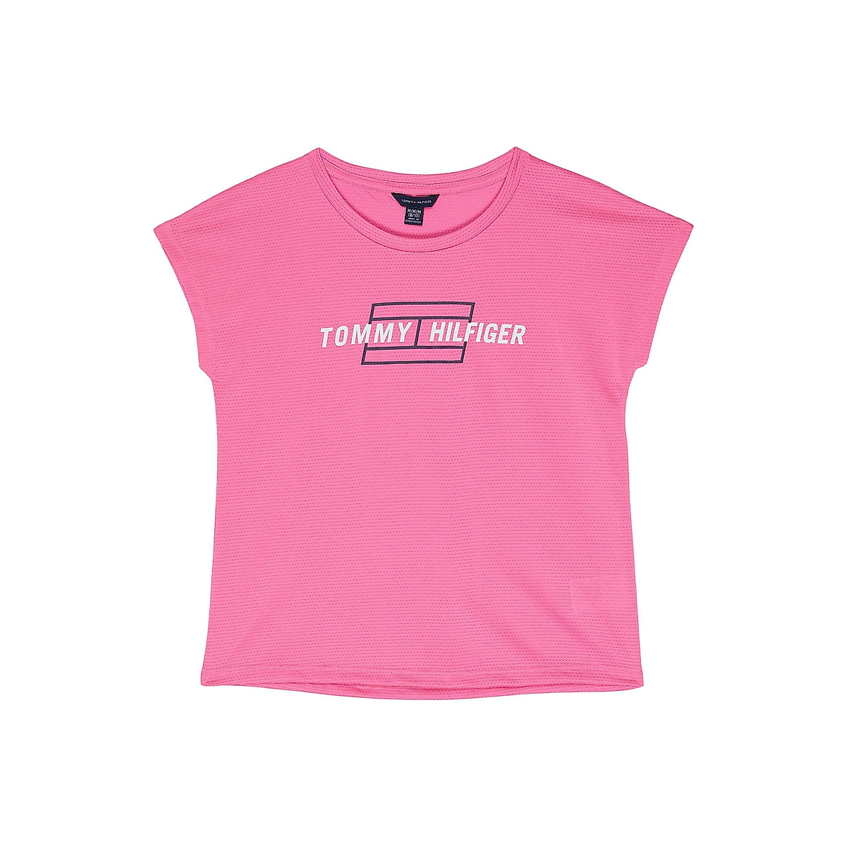 Tommy Hilfiger Girls' Sport Short Sleeve Mesh T-Shirt, Crew Neckline, Lightweight & Stretchy, Plum Flag Mesh, 12-14
