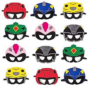 Haooryx 12Pcs Power Hero Theme Party Masks, Dress Up Costumes Party Decor Supplies US Rangers Ninja Steel Halloween Pretend Play Accessories Photo Booth Prop for Baby Shower Kids Birthday Favors
