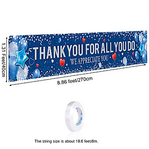 HOWAF Thank You for All You Do Fence Banner Party Decorations, Employee Appreciation Yard Sign Banner for Staff Teachers Doctors Appreciation Party, We Appreciate You Yard Banner, Blue Silver