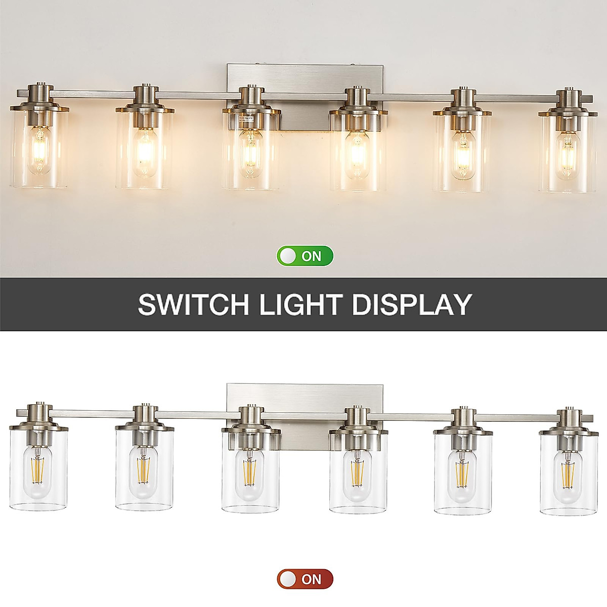 XGFOURSEVEN Brushed Nickel Bathroom Vanity Light, 6-Light Bathroom Light Fixtures with Clear Glass Shade, Nickel Wall Sconce for Bathroom Lighting (Brushed Nickel, 6 Light)