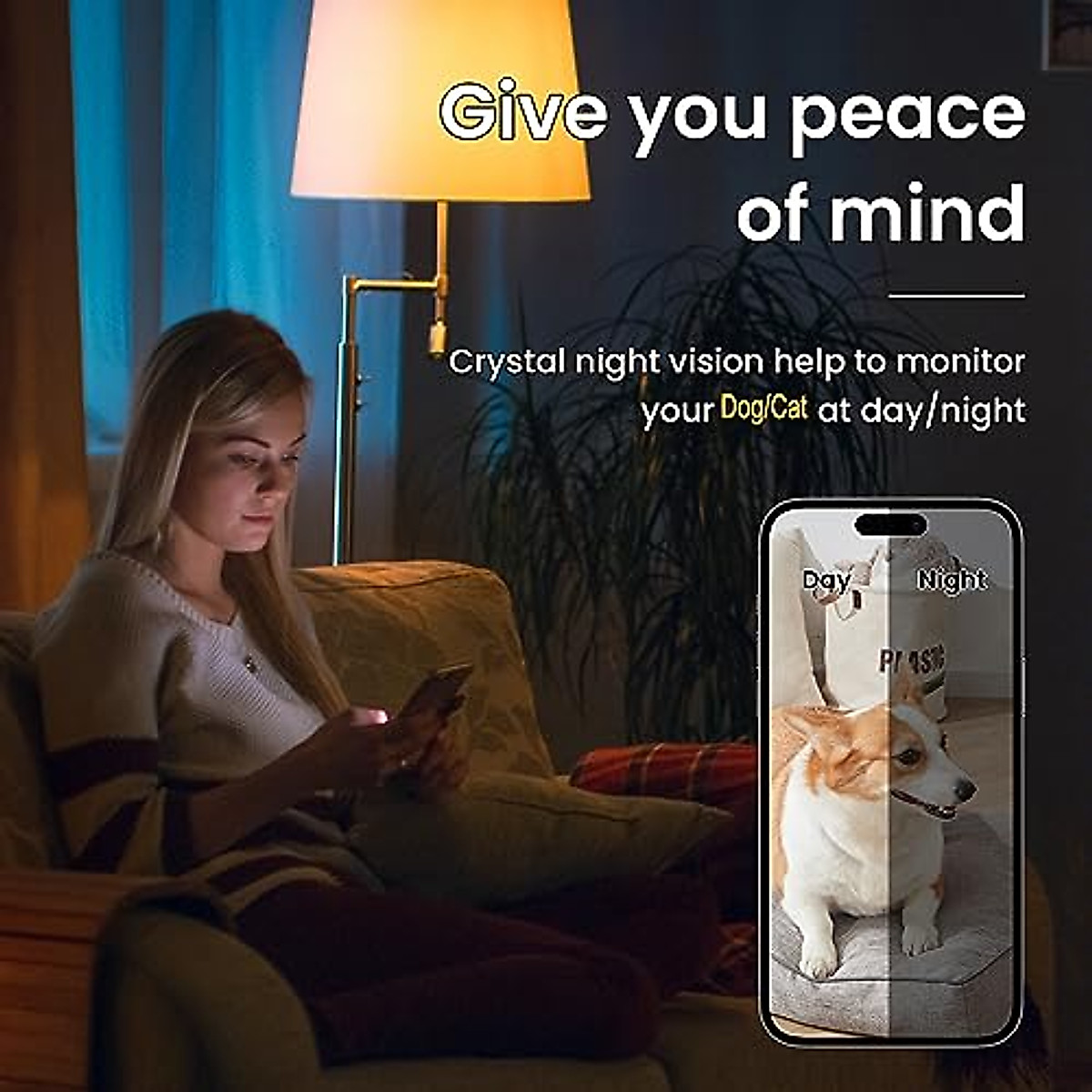 Indoor Home Security Camera, 1080P WiFi Pet Camera for Dog/Cat Monitor,360 Pan&Tilt, Privacy Mode, Micro SD Card & US Cloud Storage, 2-Way Audio, Google Assistant & Alexa Support (Wired Camera)