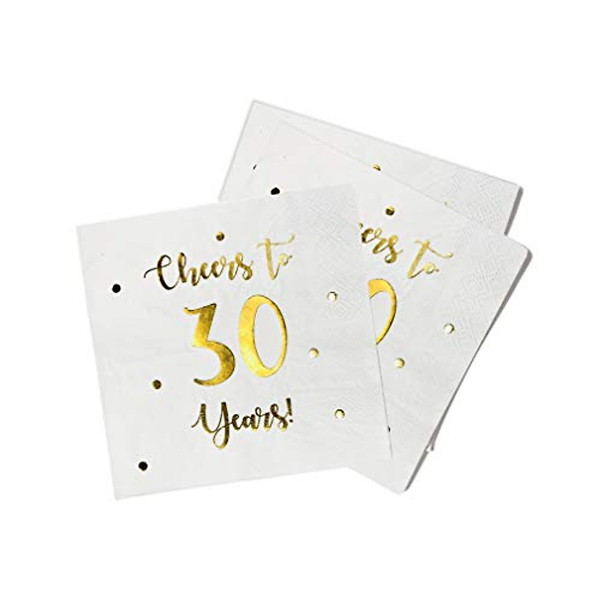 Cheers to 30 Years Cocktail Napkins | Happy 30th Birthday Decorations for Men and Women and Wedding Anniversary Party Decorations | 50-Pack 3-Ply Napkins | 5 x 5 inch folded (White)