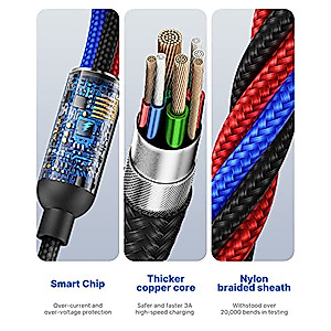 Multi Charging Cable, Multi Charger Cable Nylon Braided 3 in 1 Charging Cable Multi USB Cable Fast Charging Cord with Type-C, Micro USB and IP Port, Compatible with Most Phones & iPads (2 Pack 4FT)