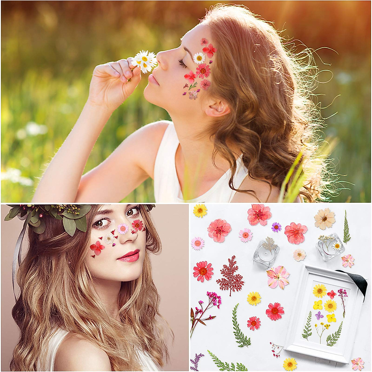 109 Pieces Real Dried Press Flowers Set, Natural Pressed Dry Flowers Leaves Mixed Multiple Dried Flowers with Tweezers for Craft DIY Candle Resin Jewelry Nail Pendant Making Supplies