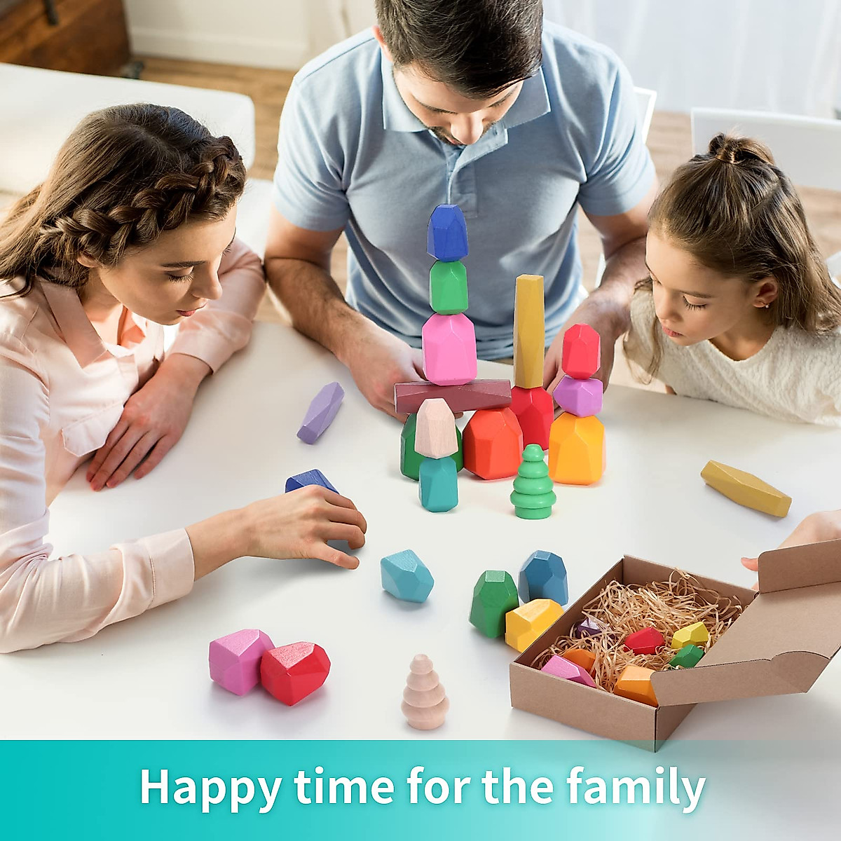 LyFu 40 Pcs Stacking Rocks Stones, Wooden Balancing Stones Montessori Toys for 1 2 3 4 5 6 Year Old Toddlers , Christams Gifts Educational Preschool Games Building Rocks Blocks Toys for 1-3 Toddlers