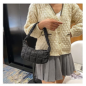 Suillty Cloth Down Cotton Padded Shoulder Bag Lattice Folds Rhombus Thread Underarm Bag for Women Girls