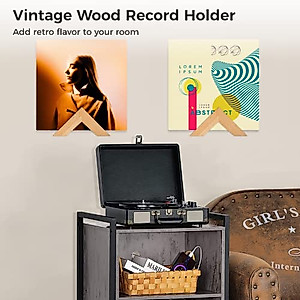 TIMCORR Vinyl Record Holder Set : Vinyl Wall Mount for Record Display, Beech Wood Album Shelf with Sticky Transparent Tapes Hanging on the Wall (Beech Wood Set of 4)