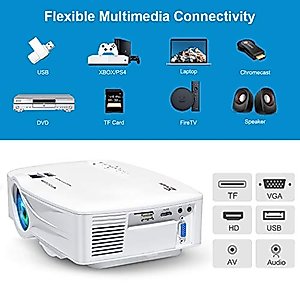 Laptop WiFi Projector Computer Portable Projector 1080P 7500L Video Movie Outdoor Home Cinema HDMI Multimedia 120" Keystone Correction Compatible with Smartphone EXCEL PPT iOS Android （White）