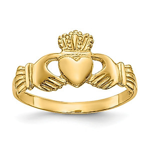 Solid 14k Yellow Gold Ladies' Irish Claddagh Celtic Ring Band Size 5