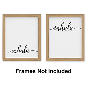 Inhala Exhala Wall Art, Set of 2 8 x10" Unframed Typogaphy Black on White Prints - Stunning Spanish Wall Décor for Bathroom