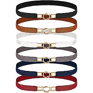 Foaincore 6 Pieces Skinny Women Belts for Women Belts for Dresses Elastic Waist Belt Retro Stretch Women Dress Belt Vintage Thin Stretchy Ladies Skirts Sweaters