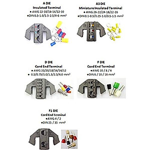 Crimping Tool Set 6 pc by Aven -Ratcheting Wire Crimper with Interchangeable Dies for Insulated and Non Insulated Terminals