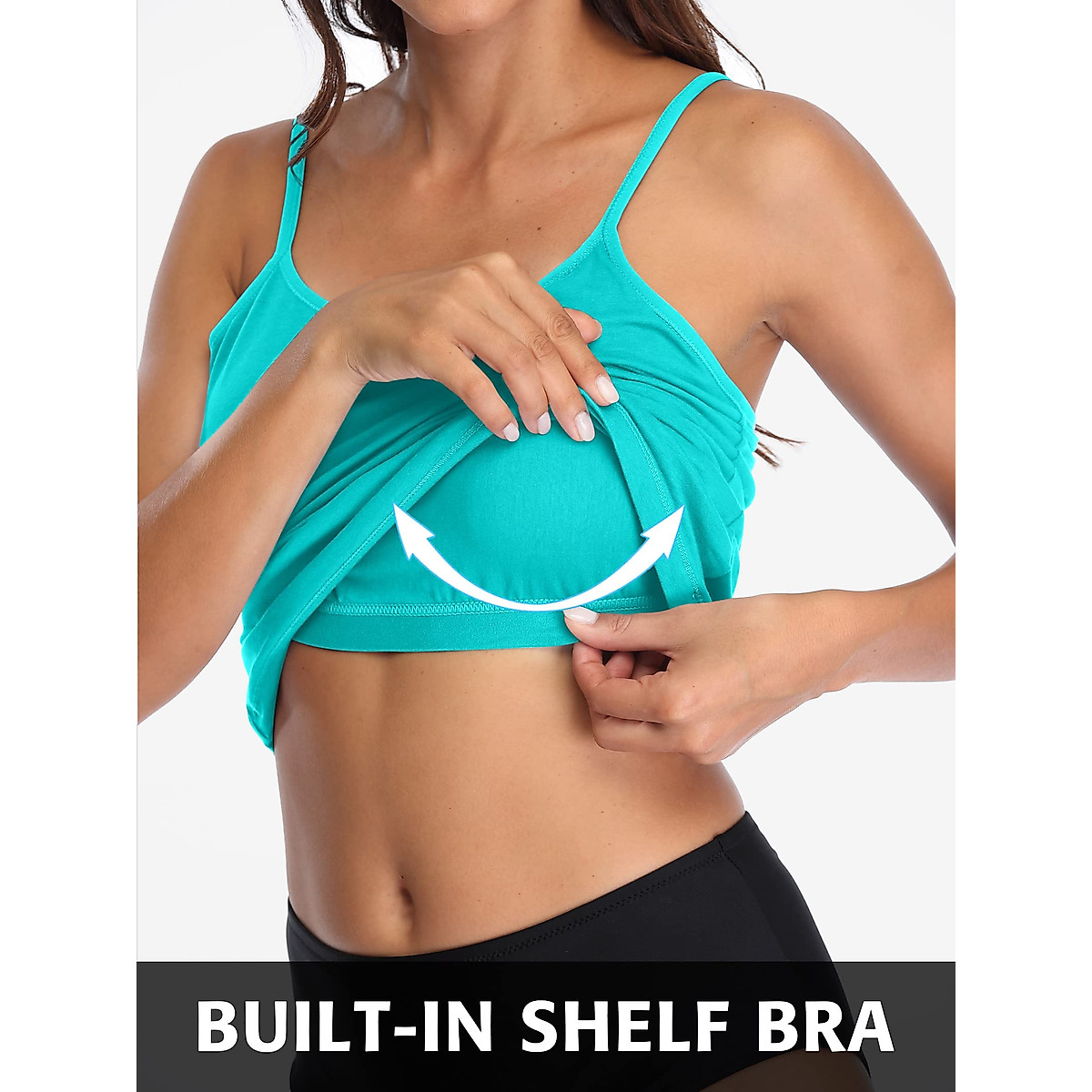 ATTRACO Women Camisole Plain Ladies Tank Tops Bra Packs Stretchy Black Aqua XL