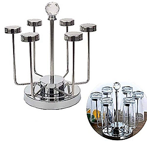 Vivian Rotating Cup Mug Glass Holder Rack Stainless Steel 6 Cups Drying Rack Stand