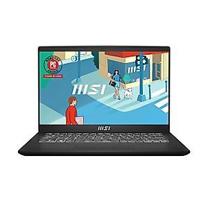 MSI Modern 14 Laptop: Intel Core i3-1215U, UHD Graphics, 14" FHD, 8GB DDR4, 512GB NVMe SSD, 180-Degree Lay-Flat, Type C, Win 11 Home: Classic Black C12M-495US