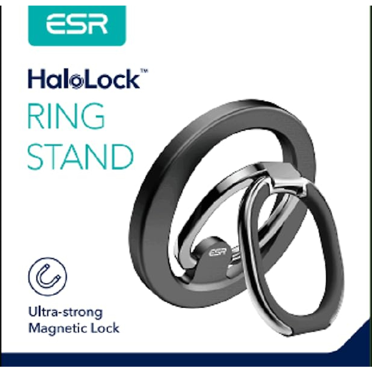 ESR for MagSafe Ring Holder (HaloLock), MagSafe Phone Grip, Magnetic Phone Ring Holder, Magnetic Phone Grip with 2-Way Adjustable Stand for iPhone 16/15/14/13/12 Series, MagSafe Accessories, Black