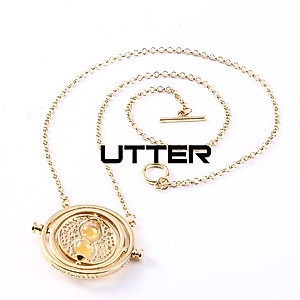 UTTER Hermione Rotating Time Turner Necklace Gold Wizardry Falcon Hourglass Pendant
