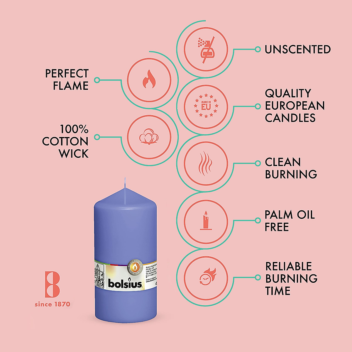 BOLSIUS 4 Blue Pillar Candles - 3x6 Inches - Individually Wrapped - Premium European Quality - 65+ Burn Hours - Dripless & Smokeless Smooth Flame - Unscented Dinner, Wedding, Party, & Décor Candles