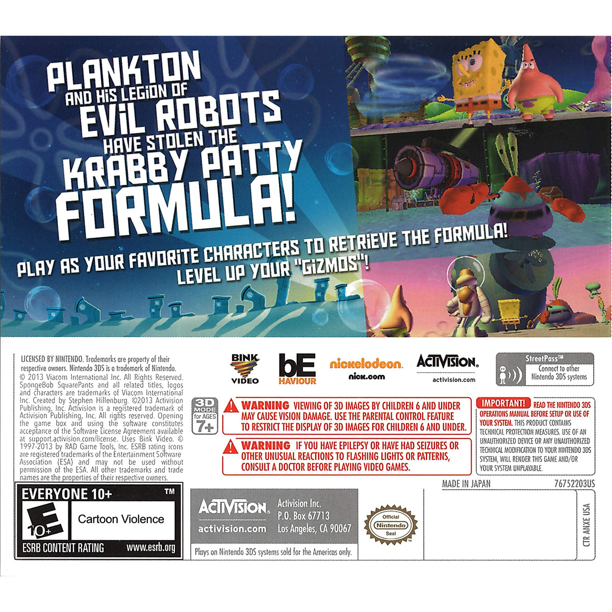 Spongebob Squarepants Plankton's Robotic Revenge for 3DS Nintendo