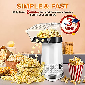 Popcorn Maker, Hot Air Popcorn Popper, 1200W Electric Popcorn Machine with Measuring Cup, No Oil Healthy Snack, Perfect for Home, Party and Family (White)