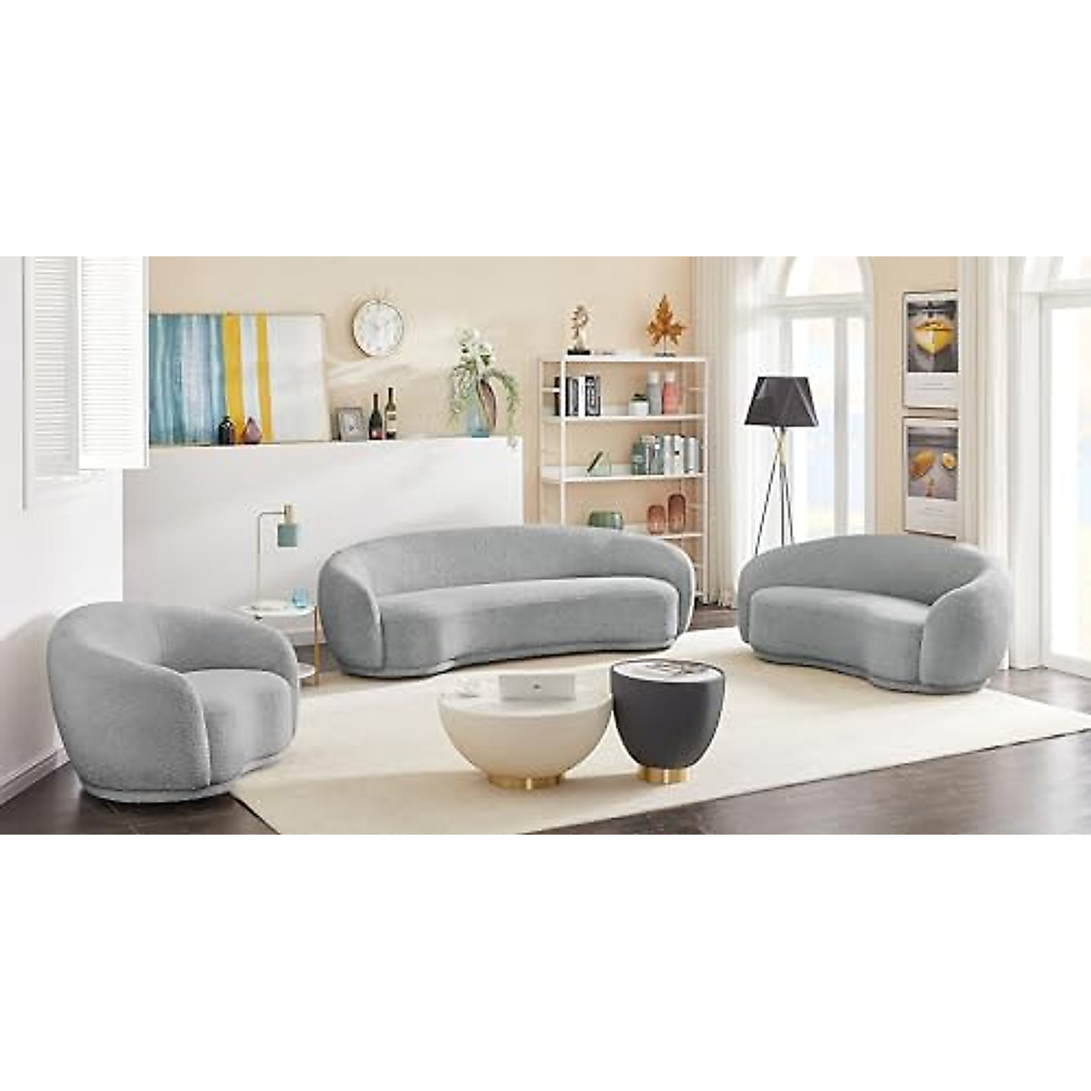 Meridian Furniture 693Grey-L Hyde Collection Modern | Contemporary Boucle Fabric Upholstered Loveseat, Grey, 64" W x 38" D x 27.5" H