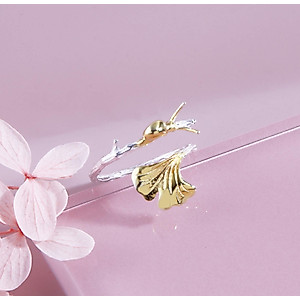 Helen de Lete Snail On Ginkgo Leaf 925 Sterling Silver Open Ring For Women