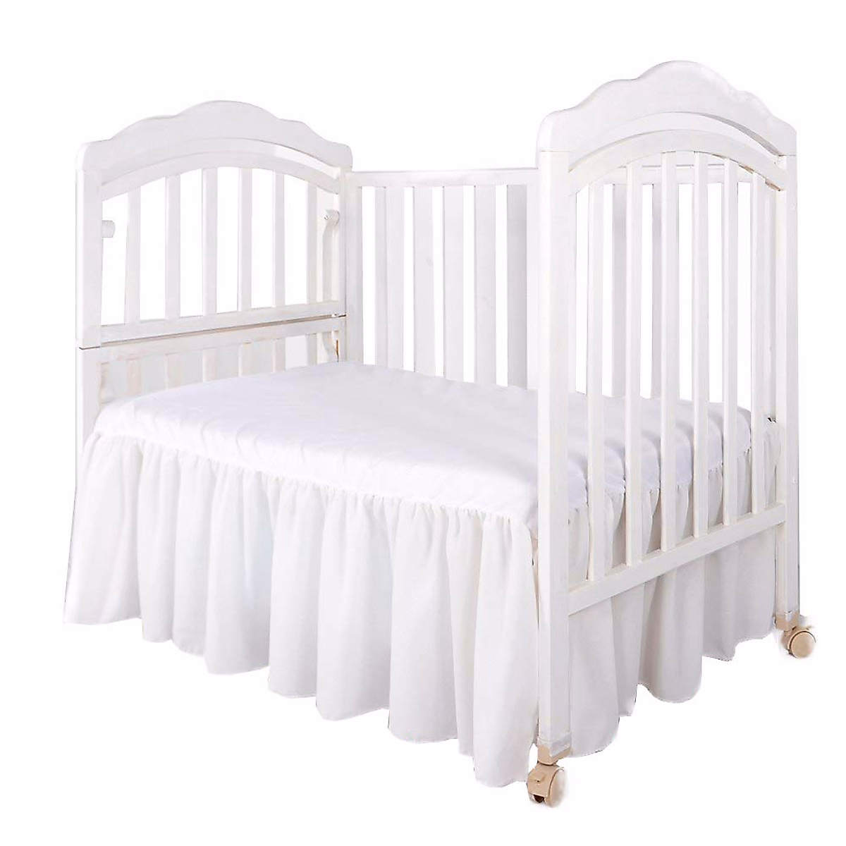 Infant Crib Bed Skirt Ruffled with Split Corners - 100% Cotton - for Nursery Crib Toddler Bedding Crib Bed Skirt for Baby Boys or Baby Girls, 14" Drop (White)