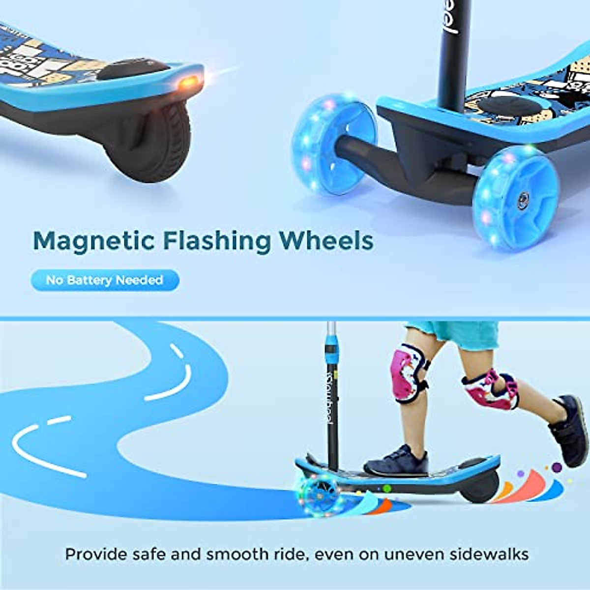 isinwheel Mini Electric Scooter for Kids Ages 3-12, 3-Wheel Electric Scooter for Toddler Boys/Girls, Electric Kick Scooter for Kids with Long Battery Life, Flashing LED Wheels, 3 Adjustable Height