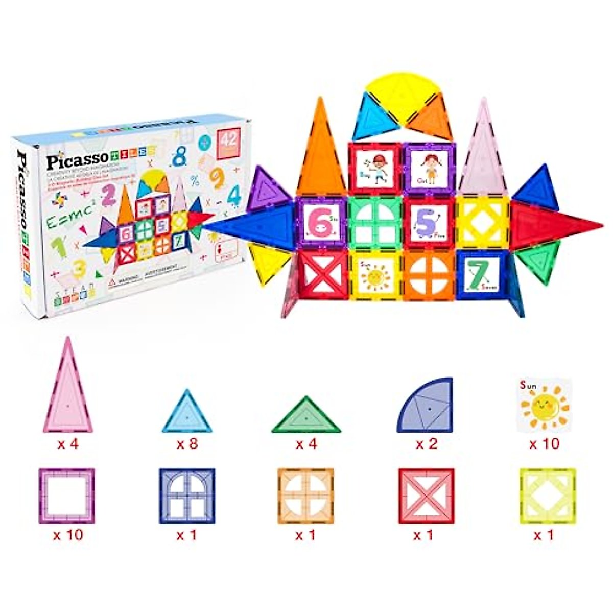 PicassoTiles Magnetic Building Blocks with Tiles and Click-in Educational Graphic Arts Magnet Construction Toy Set STEM Learning Playset Child Brain Development Stacking Playboard