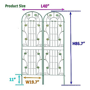2 Pack Metal Garden Trellis 86.7" H Garden Fence Rustproof Trellis for Climbing Plants Support Roses Flower Outdoor Lawn Green