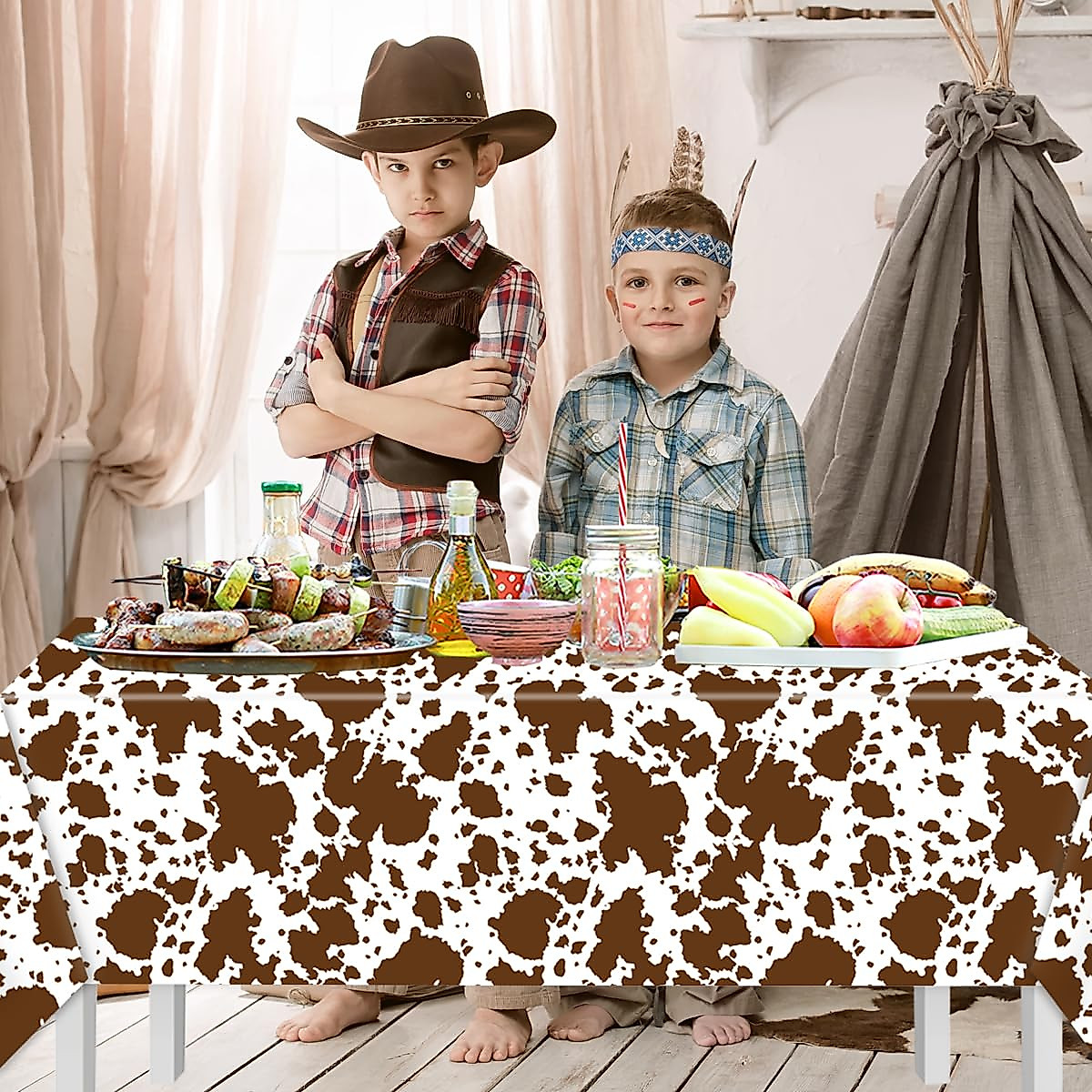 Highland Cow Decorations-3Pcs Cow Print Tablecloths Farm Animals Brown Cow Print Baby Shower Rectangular Plastic Table Cover Cowboy Birthday Party Supplies,Size 70.8X42.5inch