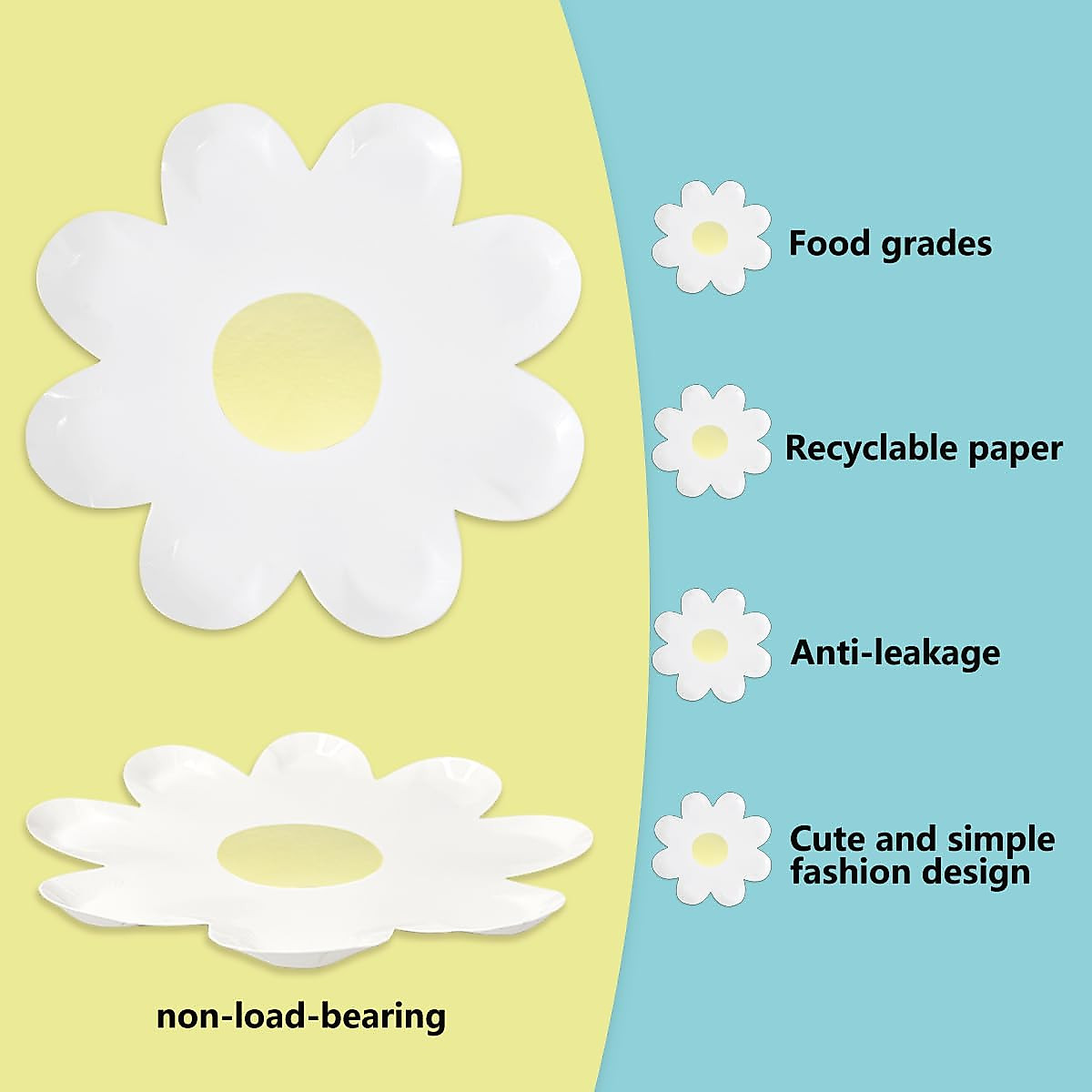 Quaocens 40 Pcs Daisy Plates,7 Inch Disposable Daisy Paper Plates,Daisy Birthday Party Decorations Gold Foil Dessert Plates for Birthday Party Wedding Tableware Supplies Baby Shower（White）