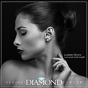 Central Diamond Center 14K Solid Gold Post & Sterling Silver 4 Prong CZ Stud Earrings - Platinum Plated - 5.25mm - 1.00cttw