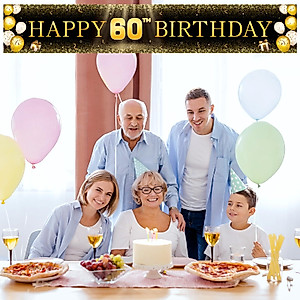 TZSS Large Happy 60th Birthday Banner, Happy 60th Birthday Decorations Yard Signs, 60th Birthday Indoor Outdoor Party Decorations (118" X 20")