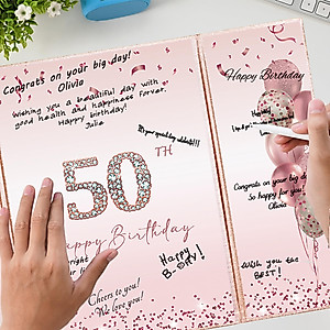 DARUNAXY Rose Gold 50th Birthday Party Decorations, Happy 50th Birthday Alternative Signature Guest Book for Women Pink Cheers to 50 Years Old Gifts 50 Birthday Signing Card Board Party Supplies