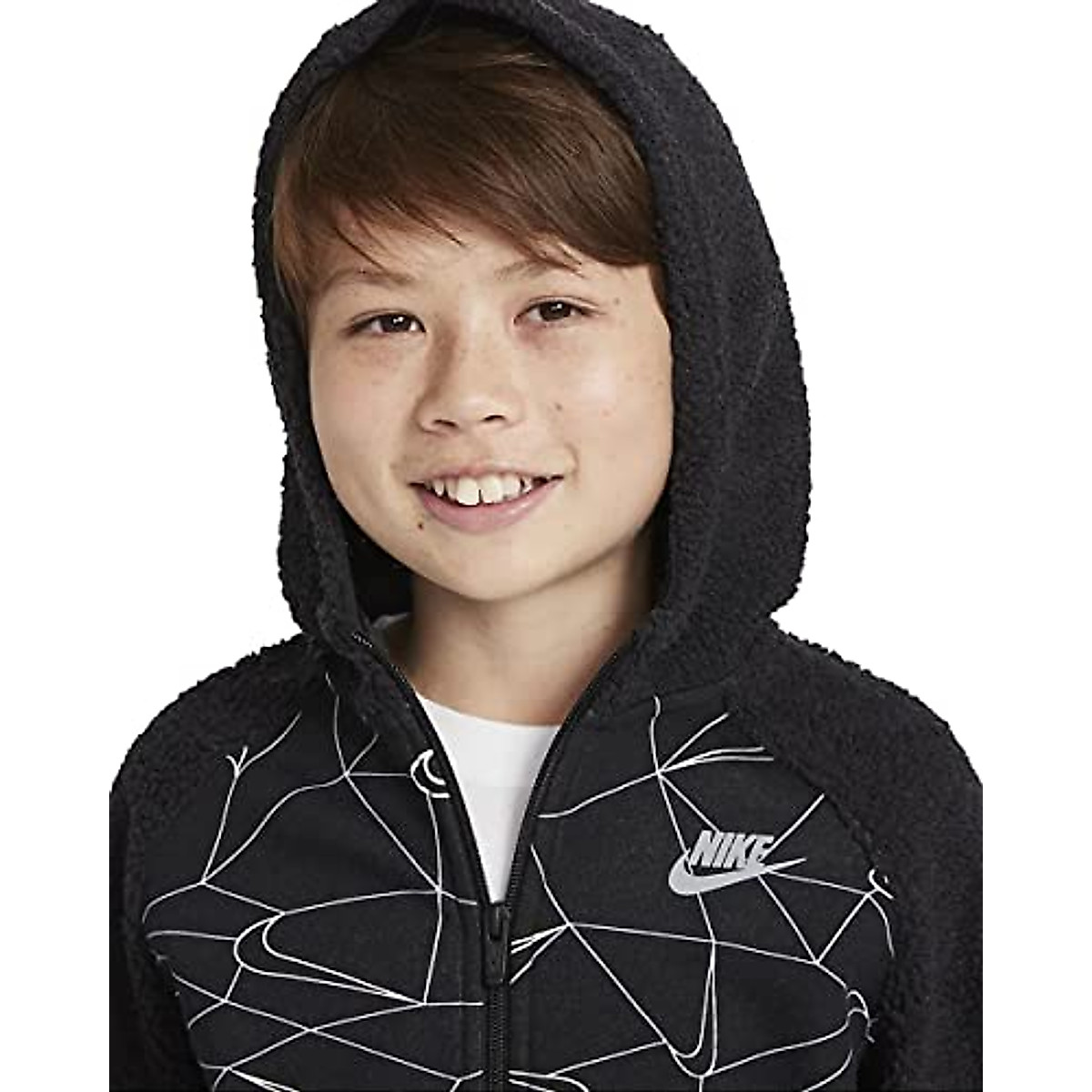 Nike Kids Boy's NSW Print Full Zip (Big Kids) Black/Black/Reflective Silver LG (14-16 Big Kids)